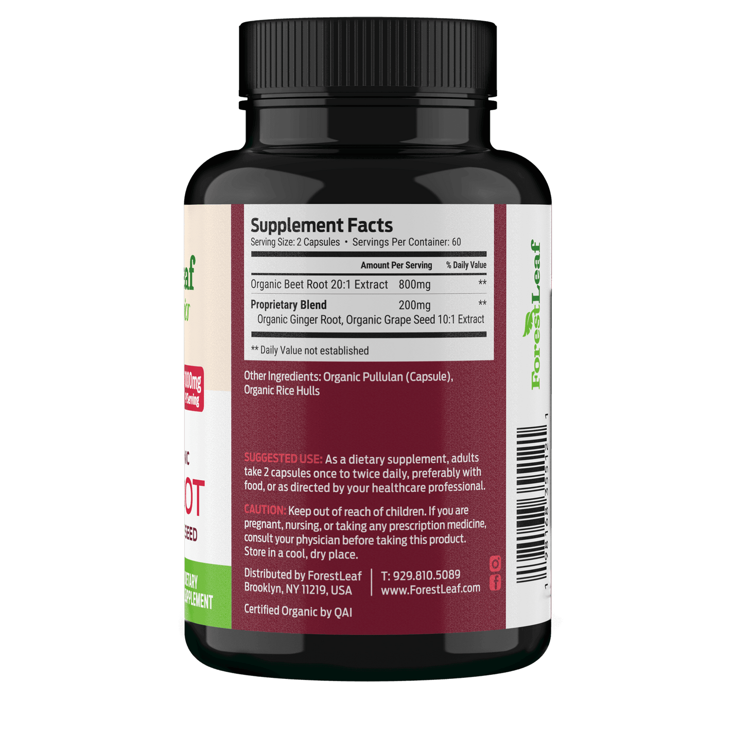 ForestLeaf - Organic Beet Root 1000mg | 120 Capsules